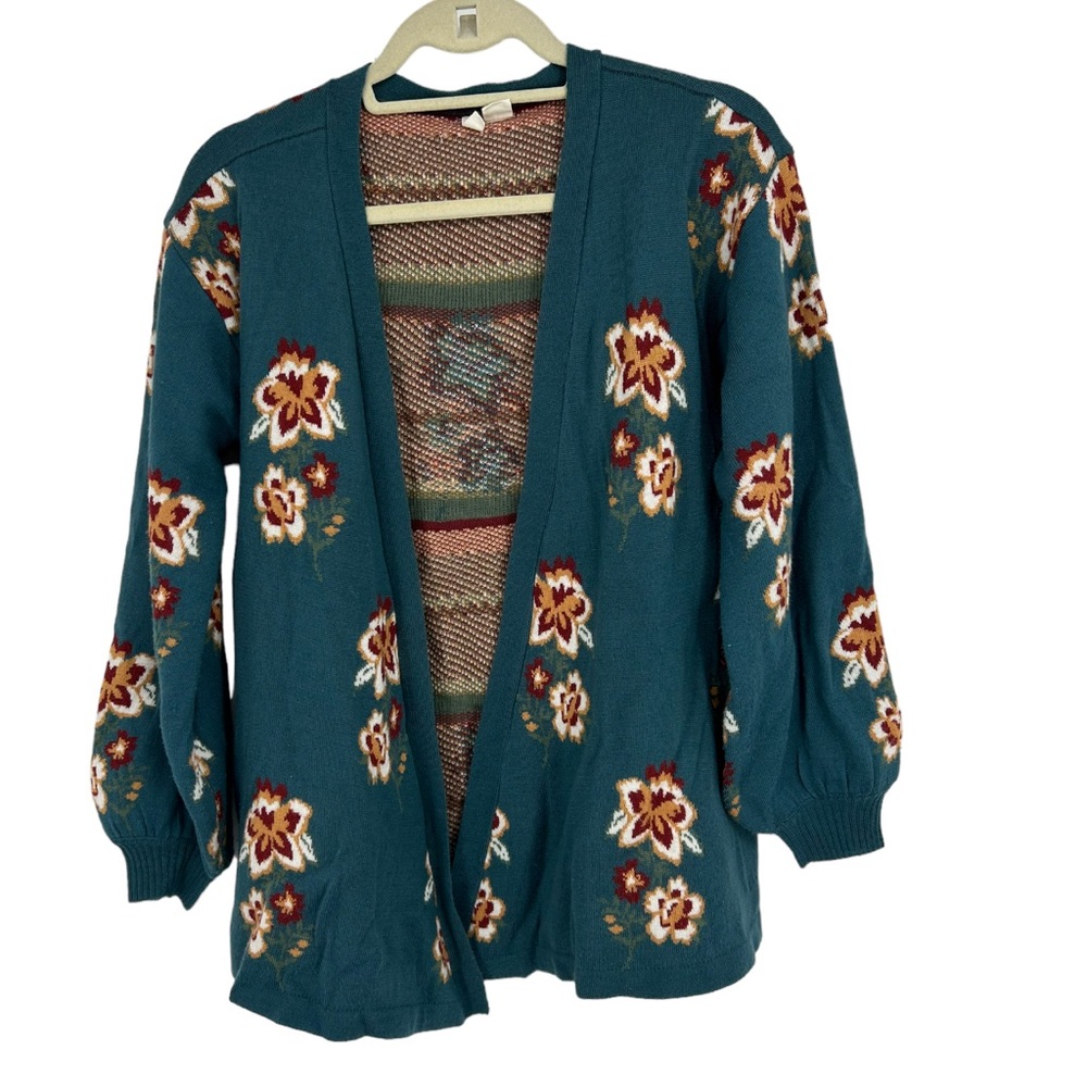 Anthropologie Moth Floral Intarsia Cardigan Sweater - Gem
